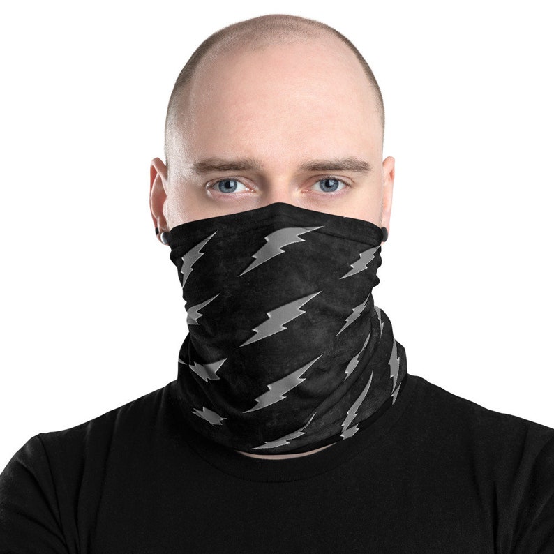 Lightning Bolt Washable Face Mask Neck Gaiter | Black and Silver - Etsy