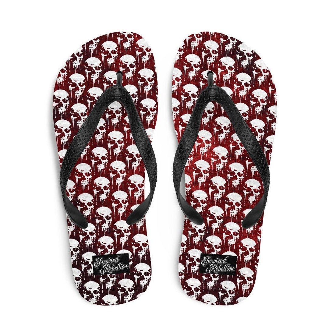 Melting Skulls Flip-flops | Red/black Grunge With White Dripping Skulls ...