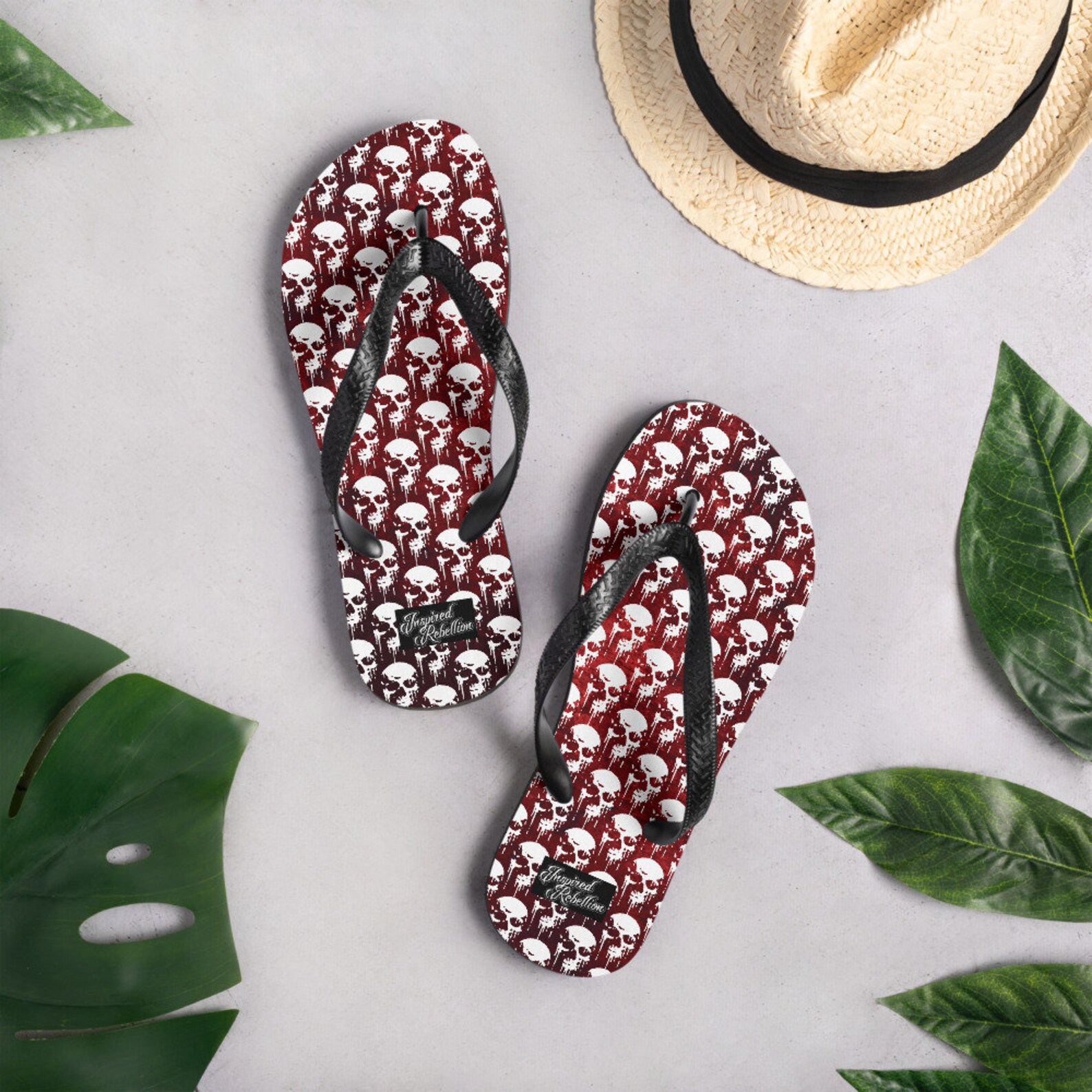 Melting Skulls Flip-flops | Red/black Grunge With White Dripping Skulls ...