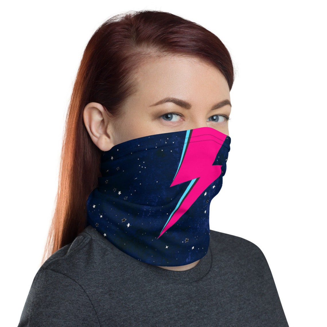 Hot Pink Lightning Bolt Washable Face Mask Neck Gaiter | Rock N Roll ...