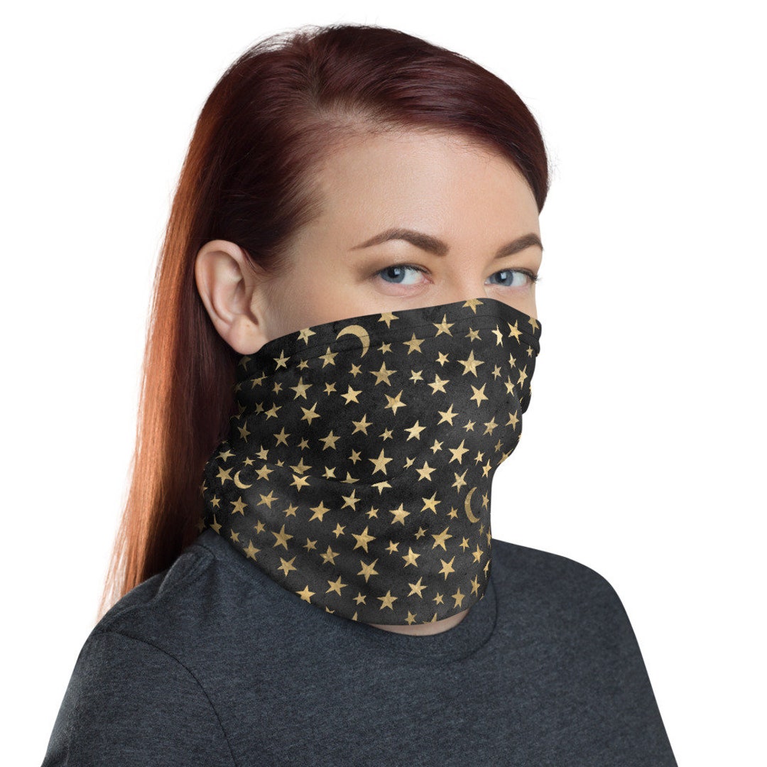 Moon and Stars Washable Face Mask Neck Gaiter | Black Gold - Etsy