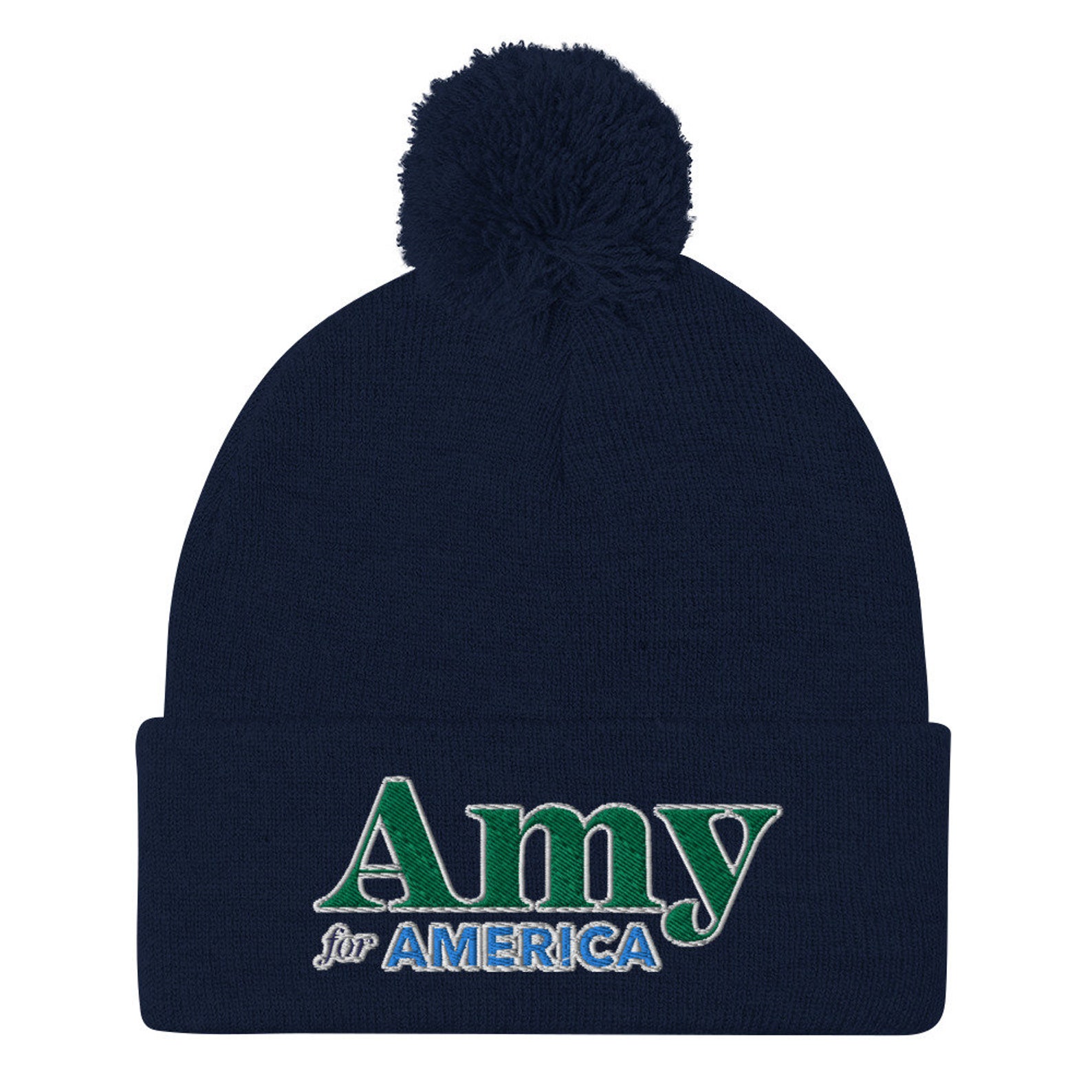 Amy for America Embroidered Knit Hat Pom-pom Beanie | Amy Klobuchar for ...