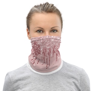 Dripping Blush Pink Glitter Washable Face Mask Neck Gaiter | Ombre Pink ...