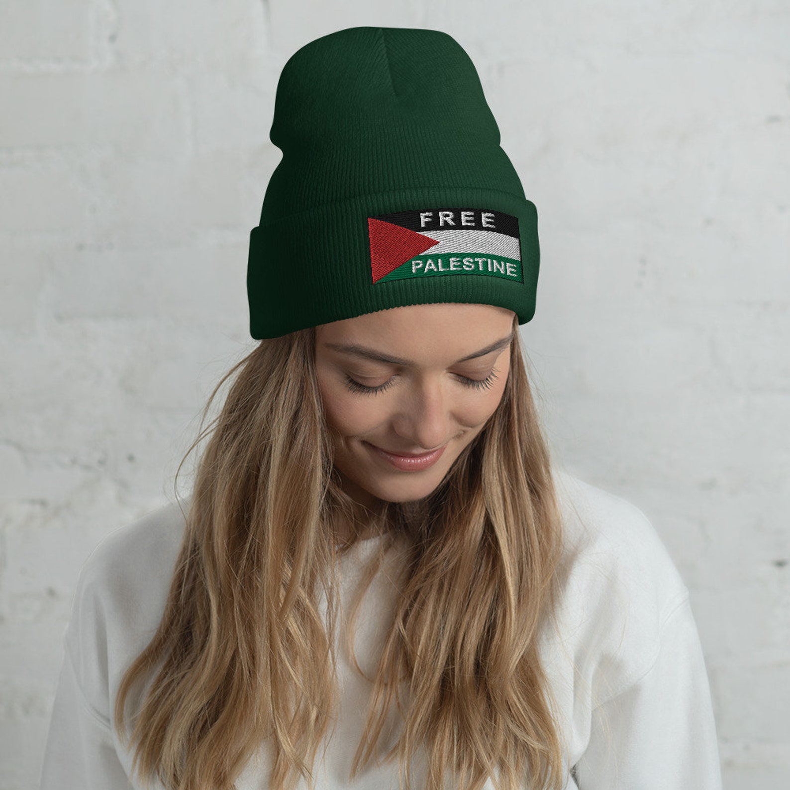 Free Palestine Flag Embroidered Cuffed Beanie Knit Hat | Palestinian ...