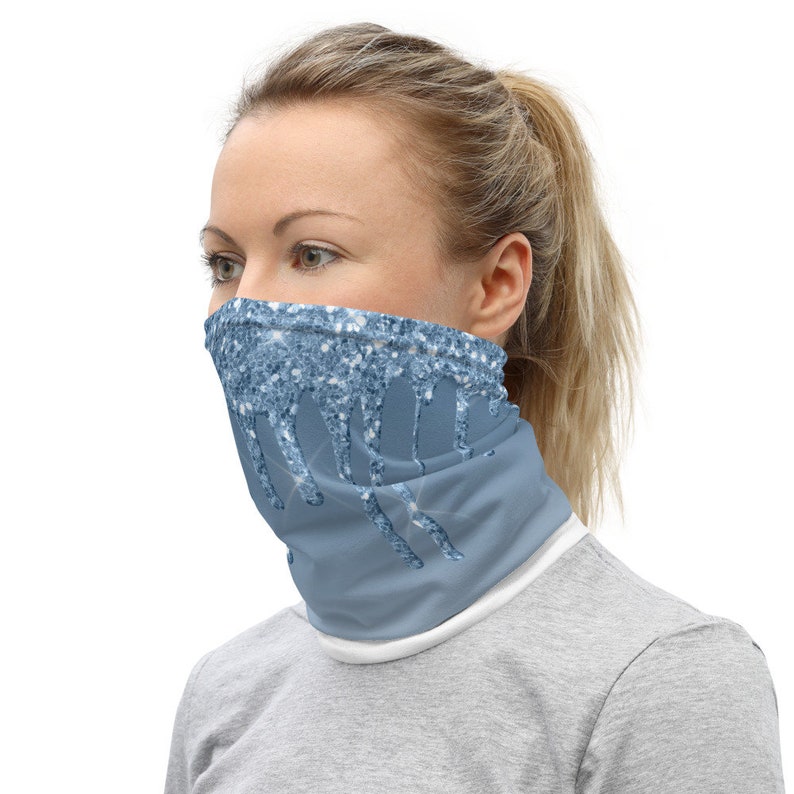Dripping Blue Glitter Washable Face Mask Neck Gaiter | Ombre Blue to ...