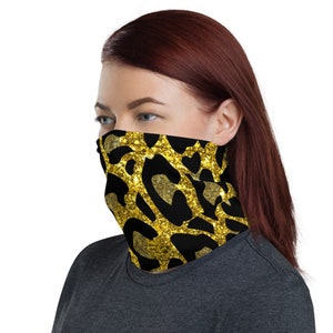 Leopard Gold Glitter Washable Face Mask Neck Gaiter (this is a Printed ...