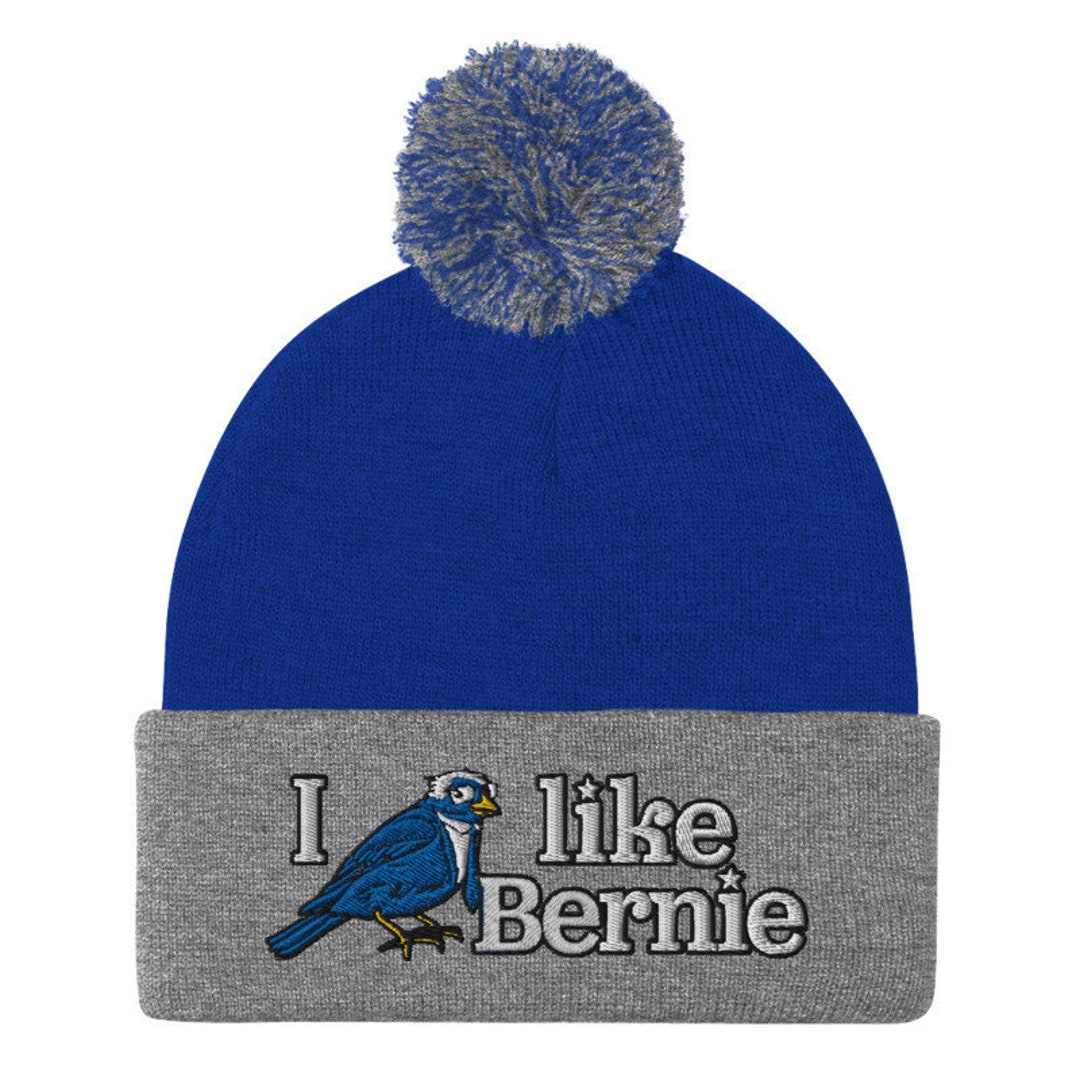 I Like Bernie Knit Hat Embroidered Pom-pom Beanie Bernie Birdie Sanders ...