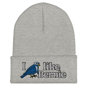 I Like Bernie Knit Hat Embroidered Cuffed Beanie | Bernie Birdie ...