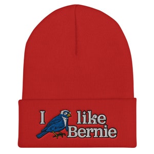 I Like Bernie Knit Hat Embroidered Cuffed Beanie | Bernie Birdie ...