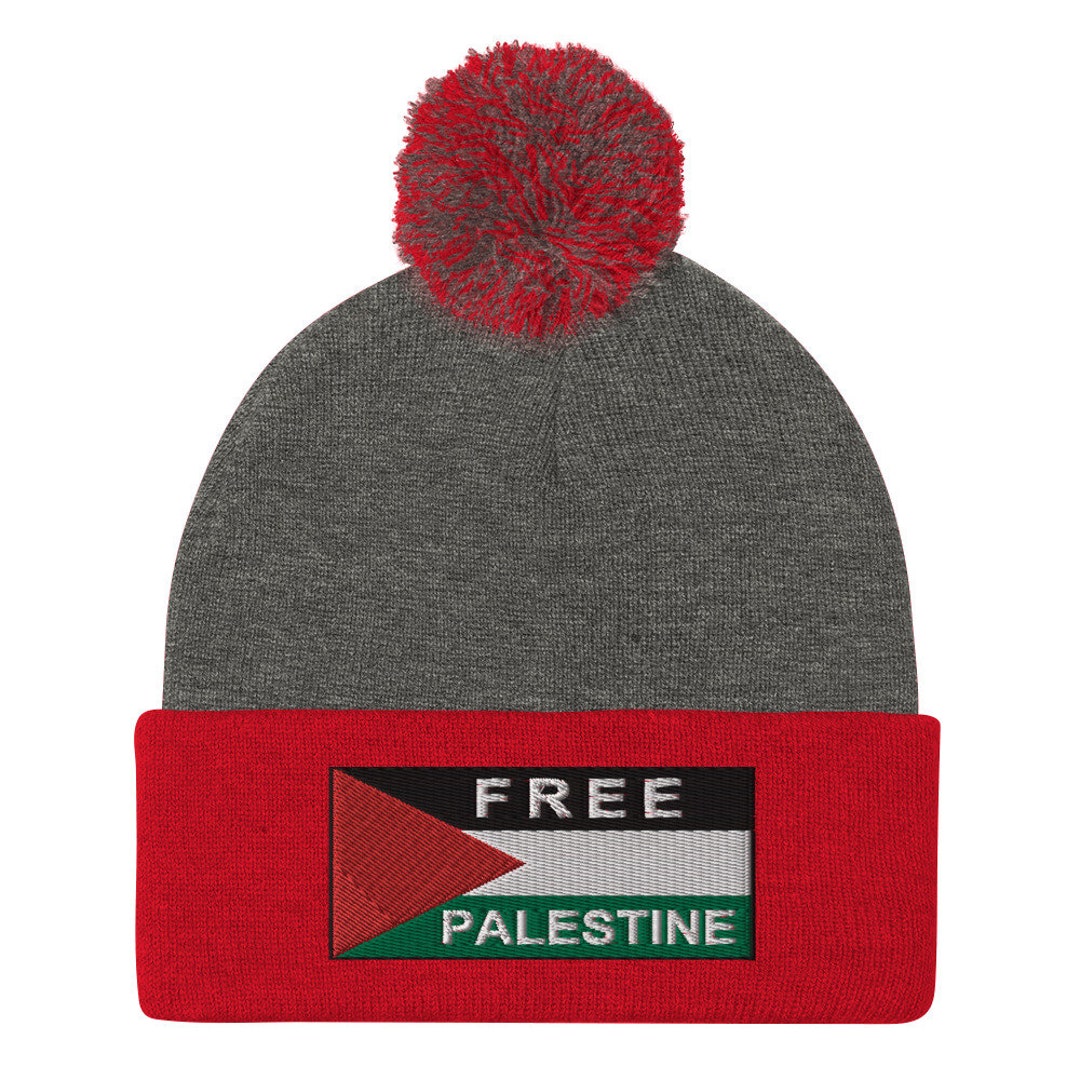 Free Palestine Flag Embroidered Pom-pom Beanie Knit Hat | Palestinian ...