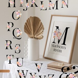 Whimsical Boho Alphabet Watercolor Pastel Floral Clipart, Light Flowers ...