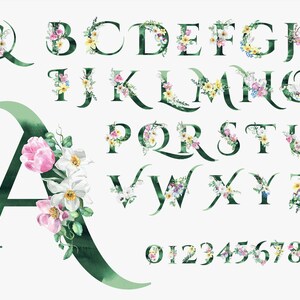 SPRING Essentials Green Alphabet, Pastel Floral Watercolor Letters ...