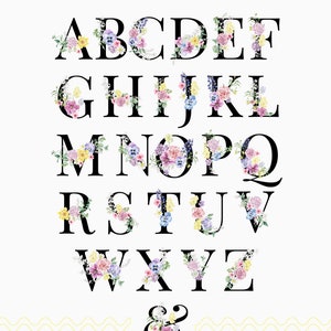 Cute Spring Watercolor Alphabet Clipart, Pastel Flowers Pansies Tulips ...