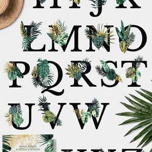 Tropical Lush Watercolor Letters & Numbers Clipart, Exotic Jungle ...