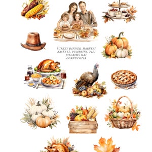 Watercolor Thanksgiving Clipart, Turkey Thanksgiving Dinner, Harvest ...
