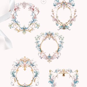 Wedding Crests, Regency Era Wedding Watercolor Clipart, Baroque Crest, Rococo Frames and ...