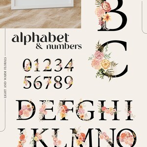 Early Autumn Alphabet and Numbers Watercolor Floral Clipart, Cozy Fall ...