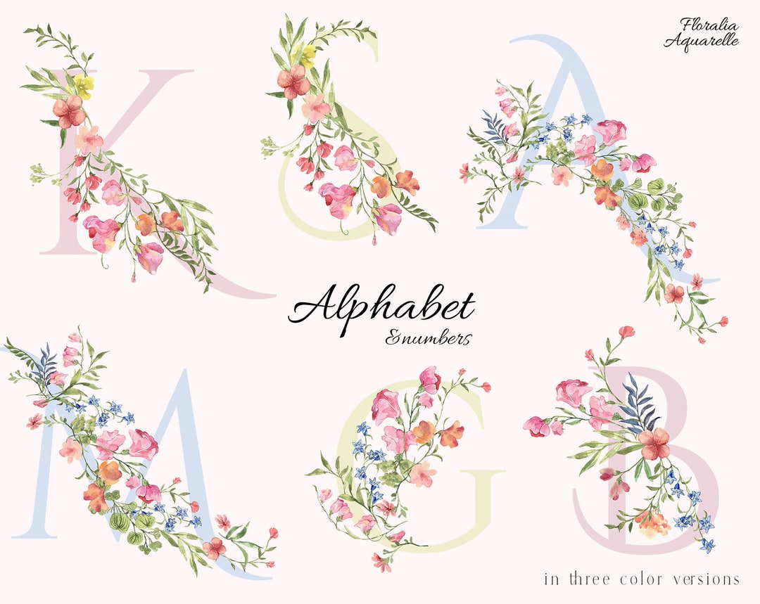 Pastel Floral Alphabet, Regency Era Wedding Monogram, Bridgerton Style ...