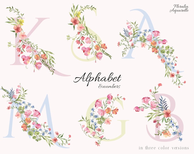 Pastel Floral Alphabet, Regency Era Wedding Monogram, Bridgerton Style ...