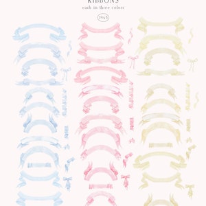 Watercolor Ribbon Banners and Bows Clipart, Regency Era Wedding ...