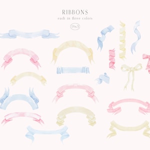 Watercolor Ribbon Banners and Bows Clipart, Regency Era Wedding ...