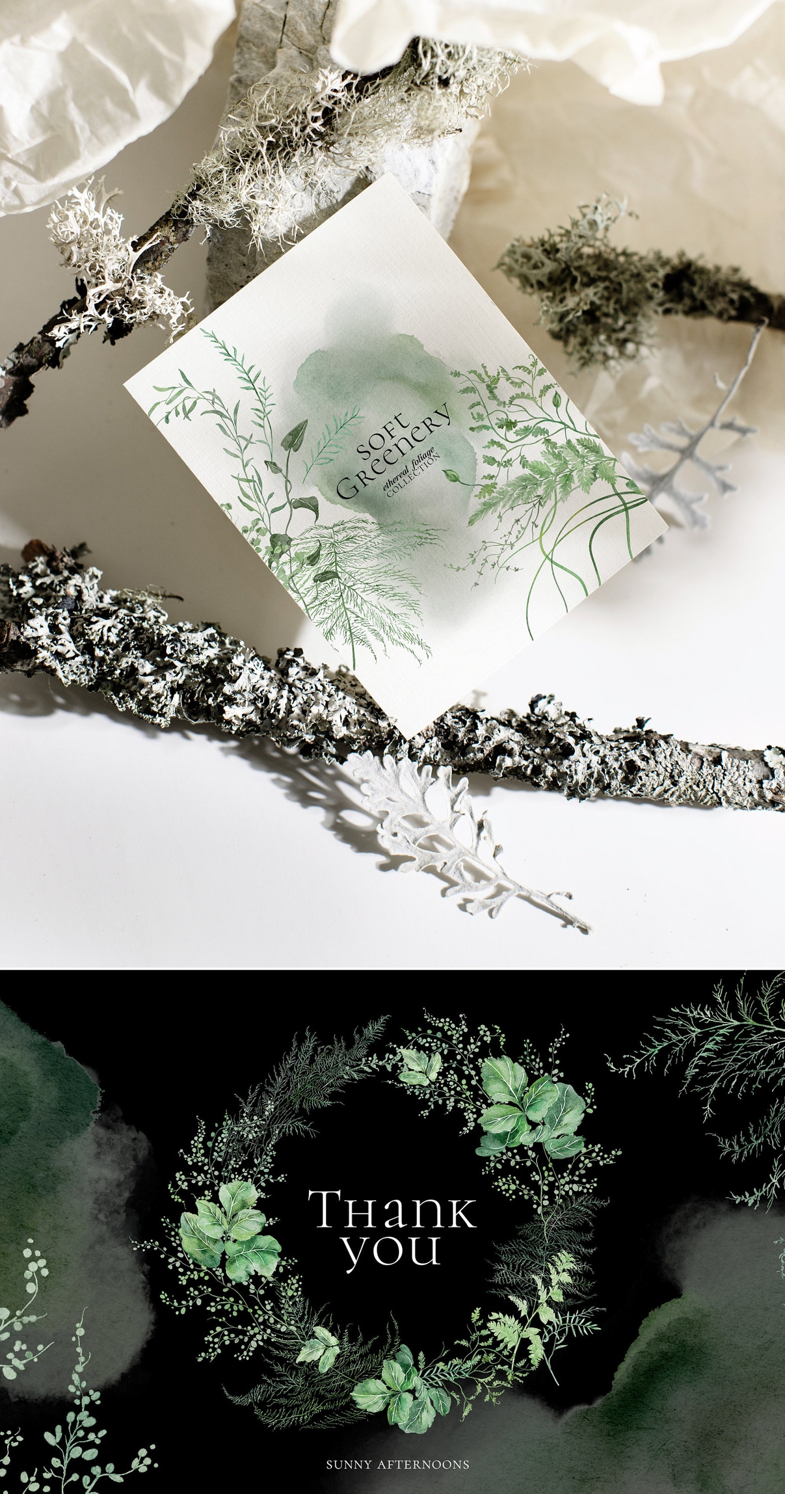 Soft Greenery Watercolor Clipart, Delicate Wreaths, Foliage Leaves ...