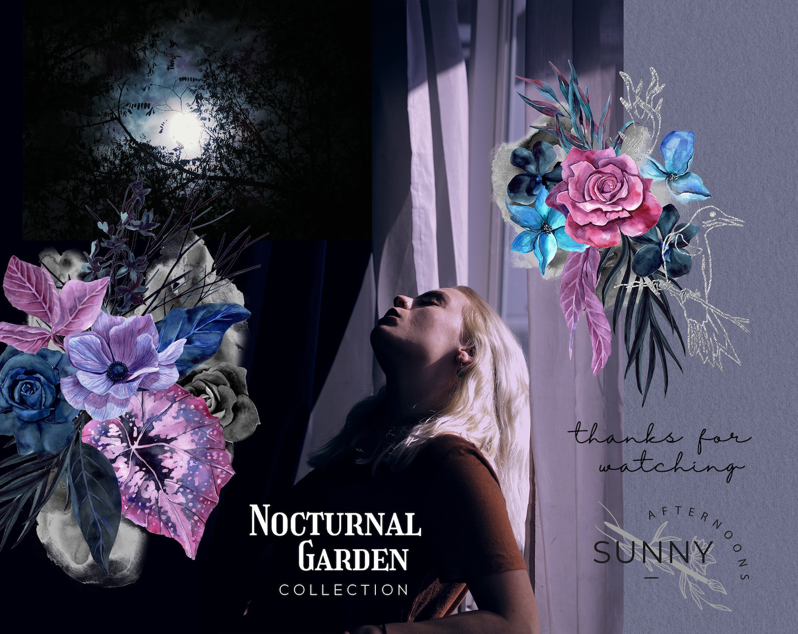 Nocturnal Garden Frames Dark Watercolor Floral Arrangements | Etsy