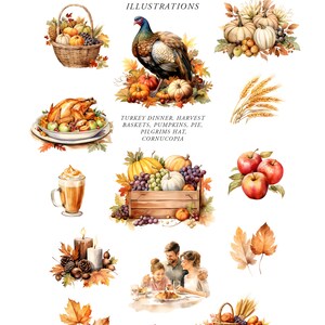 Watercolor Thanksgiving Clipart, Turkey Thanksgiving Dinner, Harvest ...