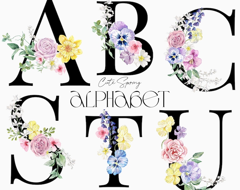 Cute Spring Watercolor Alphabet Clipart Pastel Flowers - Etsy