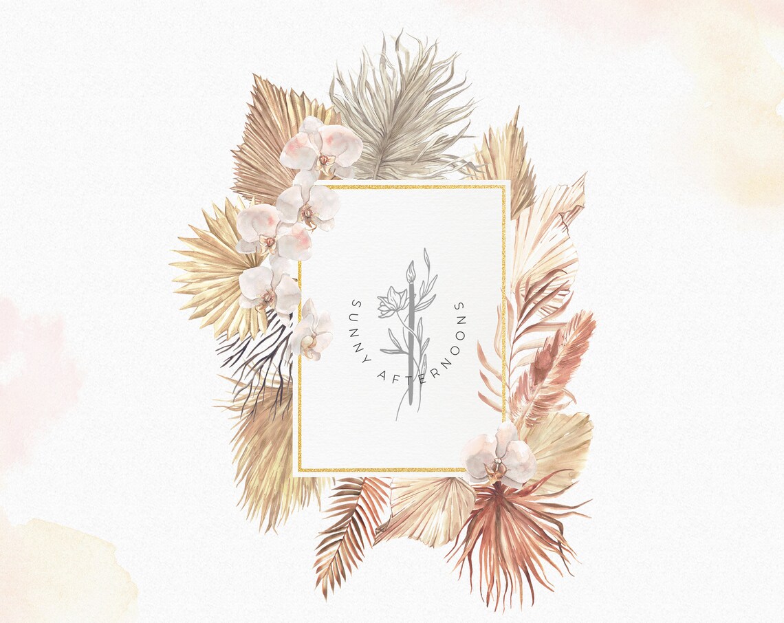 Watercolor Boho Floral Frame Clipart Boho Flowers and Dried - Etsy