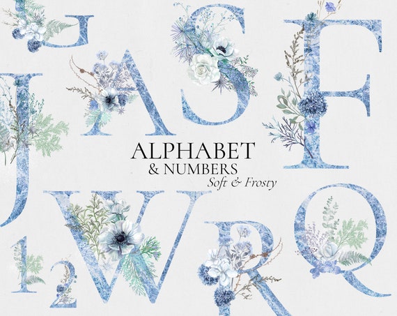 Frosty Winter Watercolor Alphabet & Numbers Clipart Delicate - Etsy