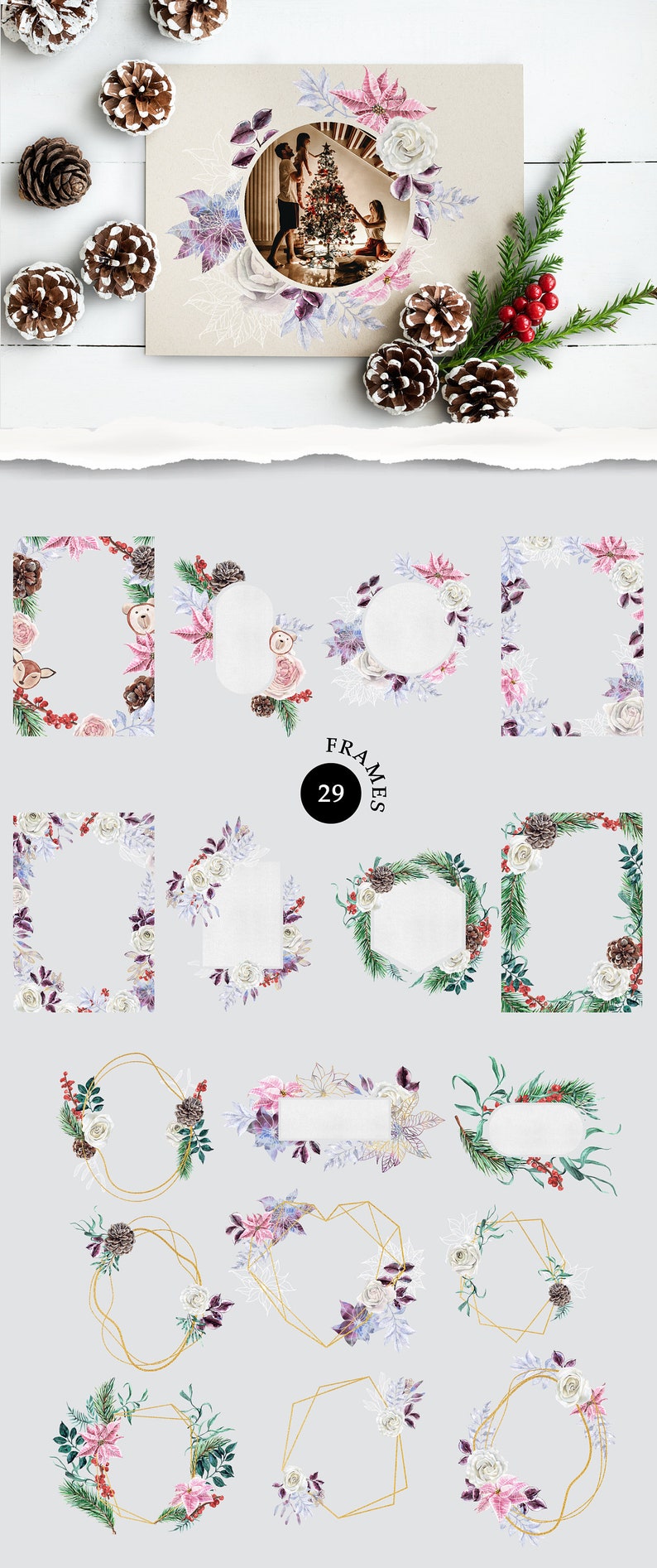 Charming Winter Frames Christmas Clipart, Wintery Frame, Wreath ...