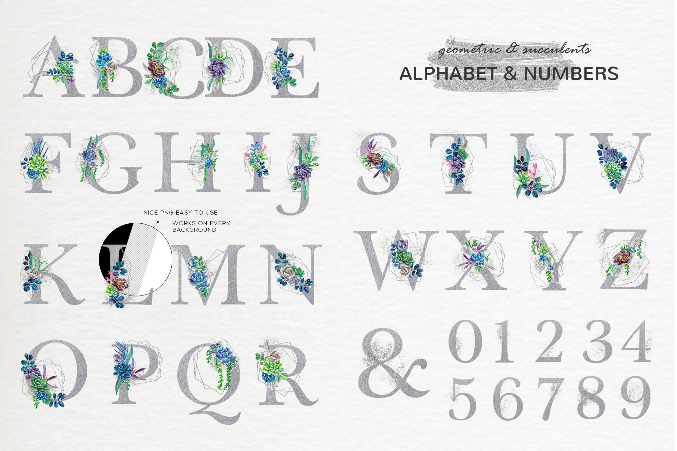 Succulents Watercolor Alphabet Clipart, Floral Watercolor Succulent ...