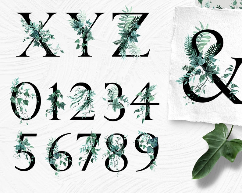 Ivy Greenery Letters and Numbers Watercolor clipart ivy | Etsy