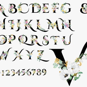 SPRING Essentials Black Alphabet, Pastel Floral Watercolor Letters ...