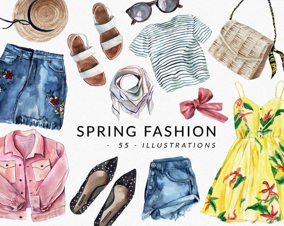 SPRING Fashion Watercolor Spring Outfits Collection for Blog | Etsy