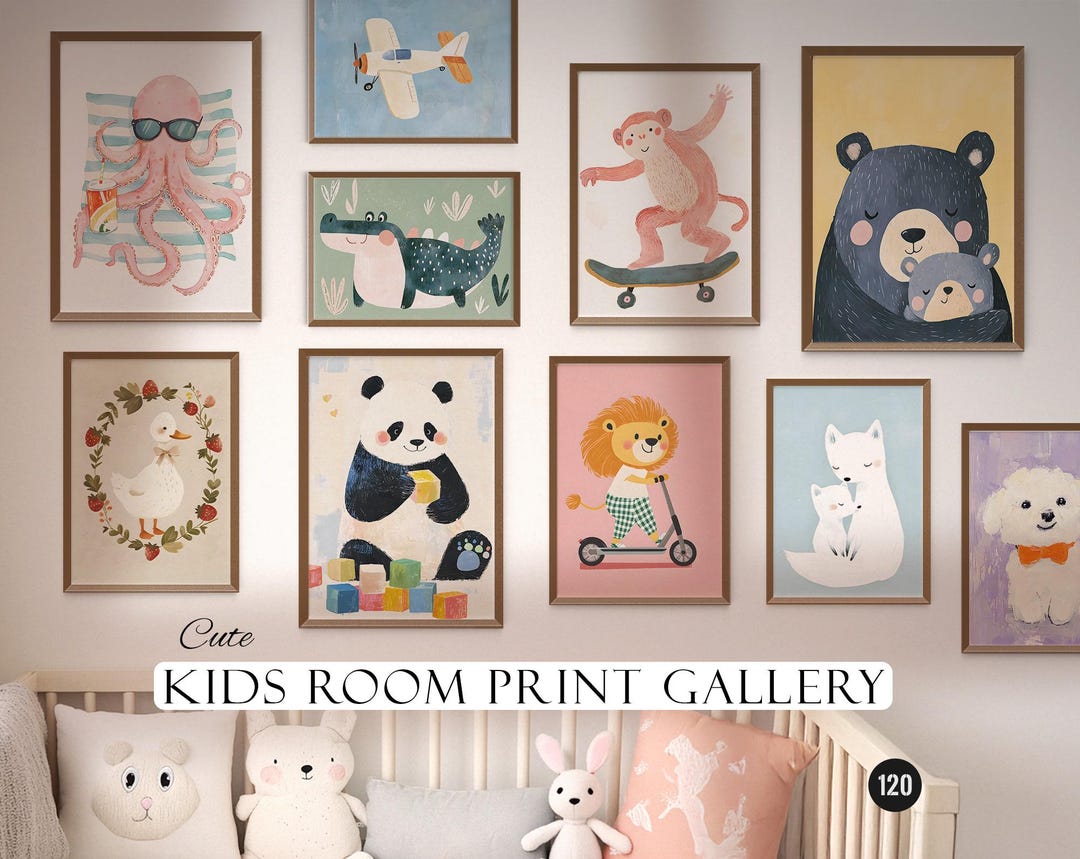 Nursery & Kids Room Prints Gallery, Cute Animals Poster Bundle ...