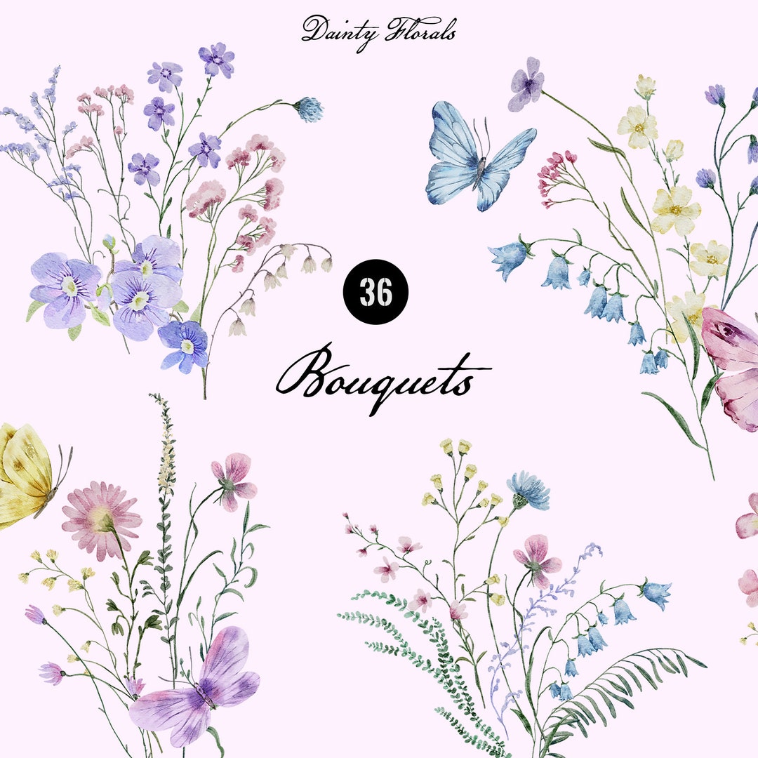 Watercolor Dainty Florals Wildflower Floral Clipart, Delicate ...