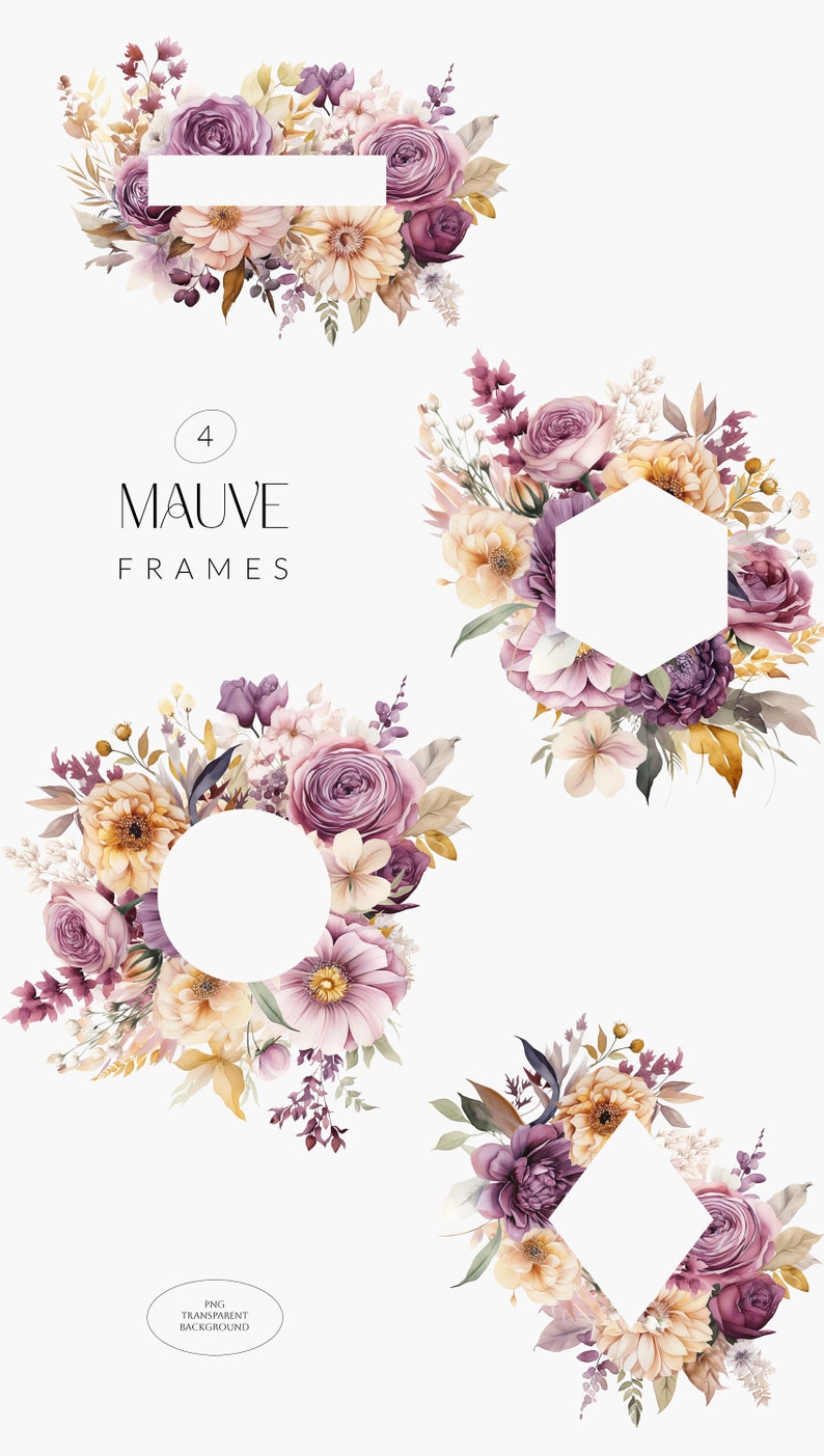 Watercolor Flowers Clipart - Mauve Floral Clipart Png - Delicate ...