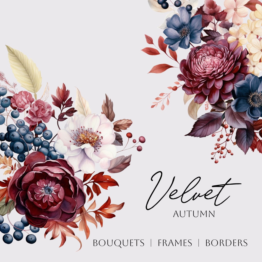 Watercolor Fall Flowers - Dark Autumn Flowers Clipart PNG - Watercolor ...