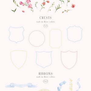Wedding Crests, Regency Era Wedding Watercolor Clipart, Bridgerton Style, Ribbons and Floral ...