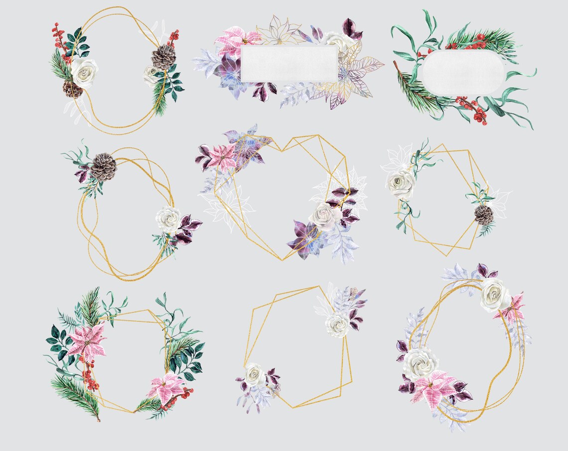 Charming Winter Frames Christmas Clipart, Wintery Frame, Wreath ...