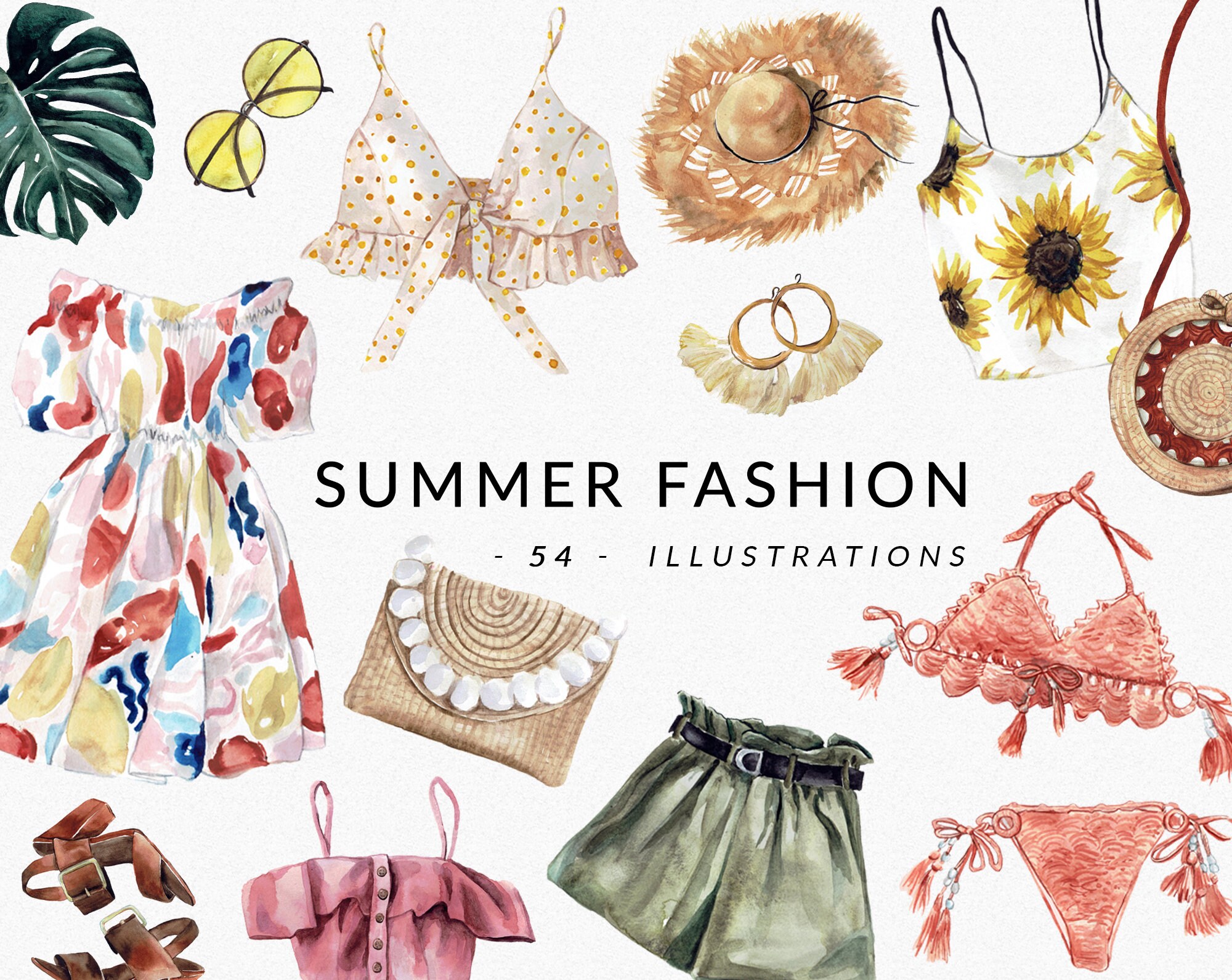 SUMMER Fashion Watercolor Summer Outfits Collection for Blog - Etsy