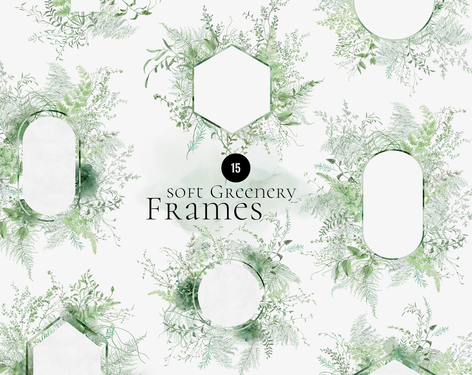 Soft Greenery Frames Watercolor Clipart Delicate Leaves - Etsy