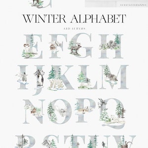 Watercolor Forest Mountain Alphabet Clipart, Wintery Letters Monogram ...
