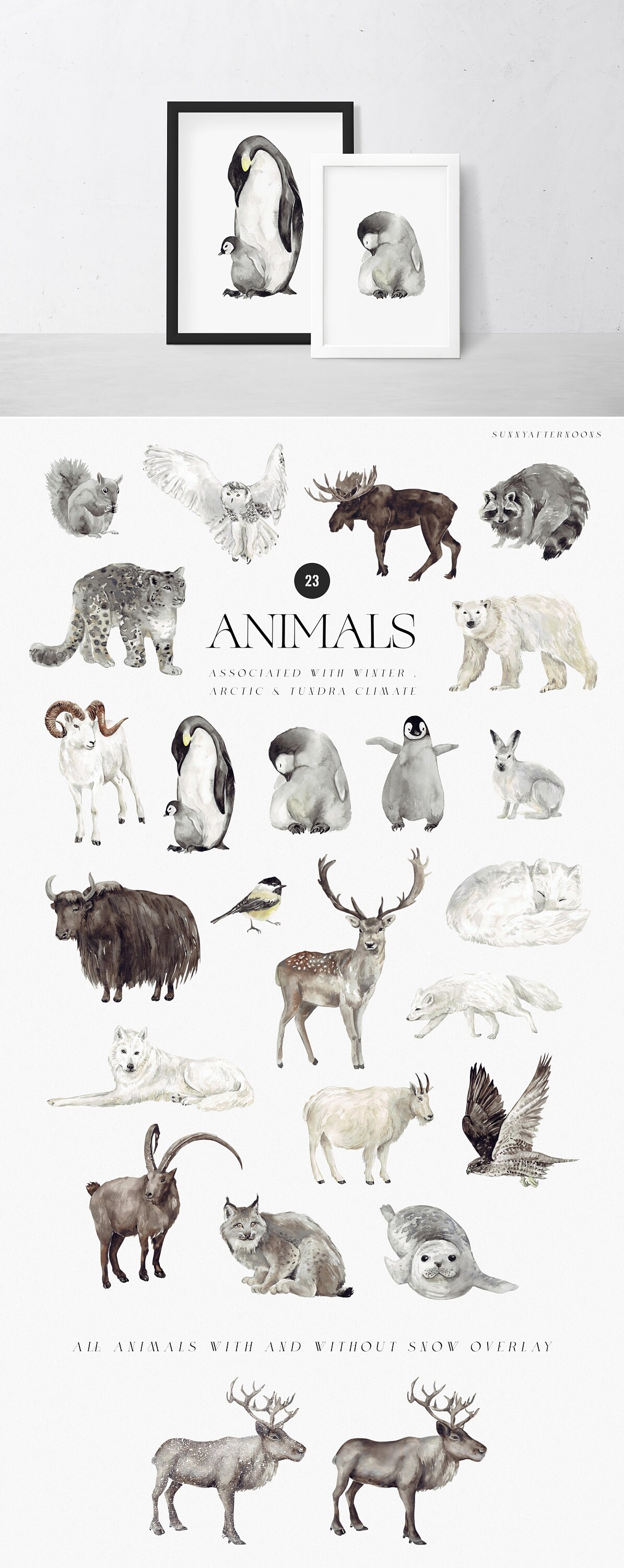 Watercolor Forest Mountain Digital Clipart Set Winter Animal - Etsy