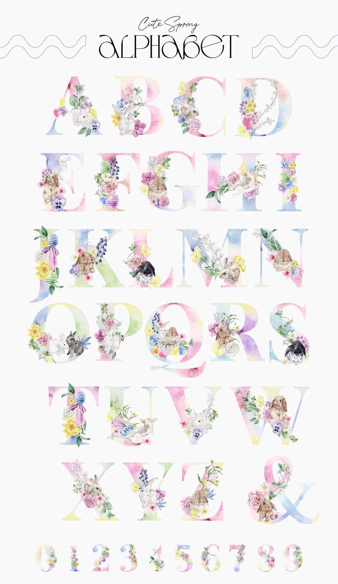 Cute Spring Watercolor Alphabet Pastel Flowers Pansies - Etsy