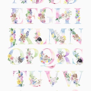 Cute Spring Watercolor Alphabet Pastel Flowers Pansies, Tulips, Easter ...