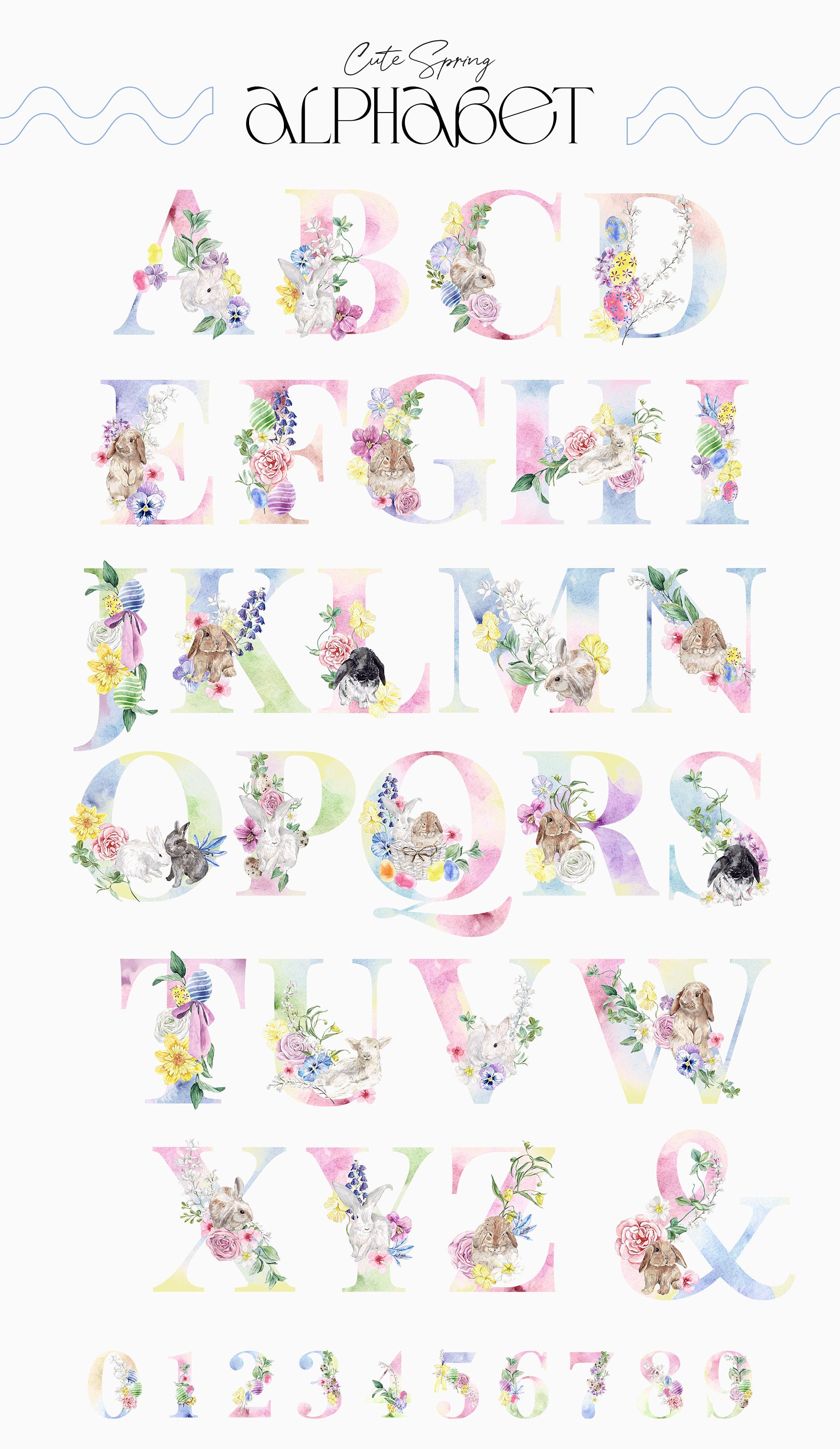 Cute Spring Watercolor Alphabet Pastel Flowers Pansies - Etsy