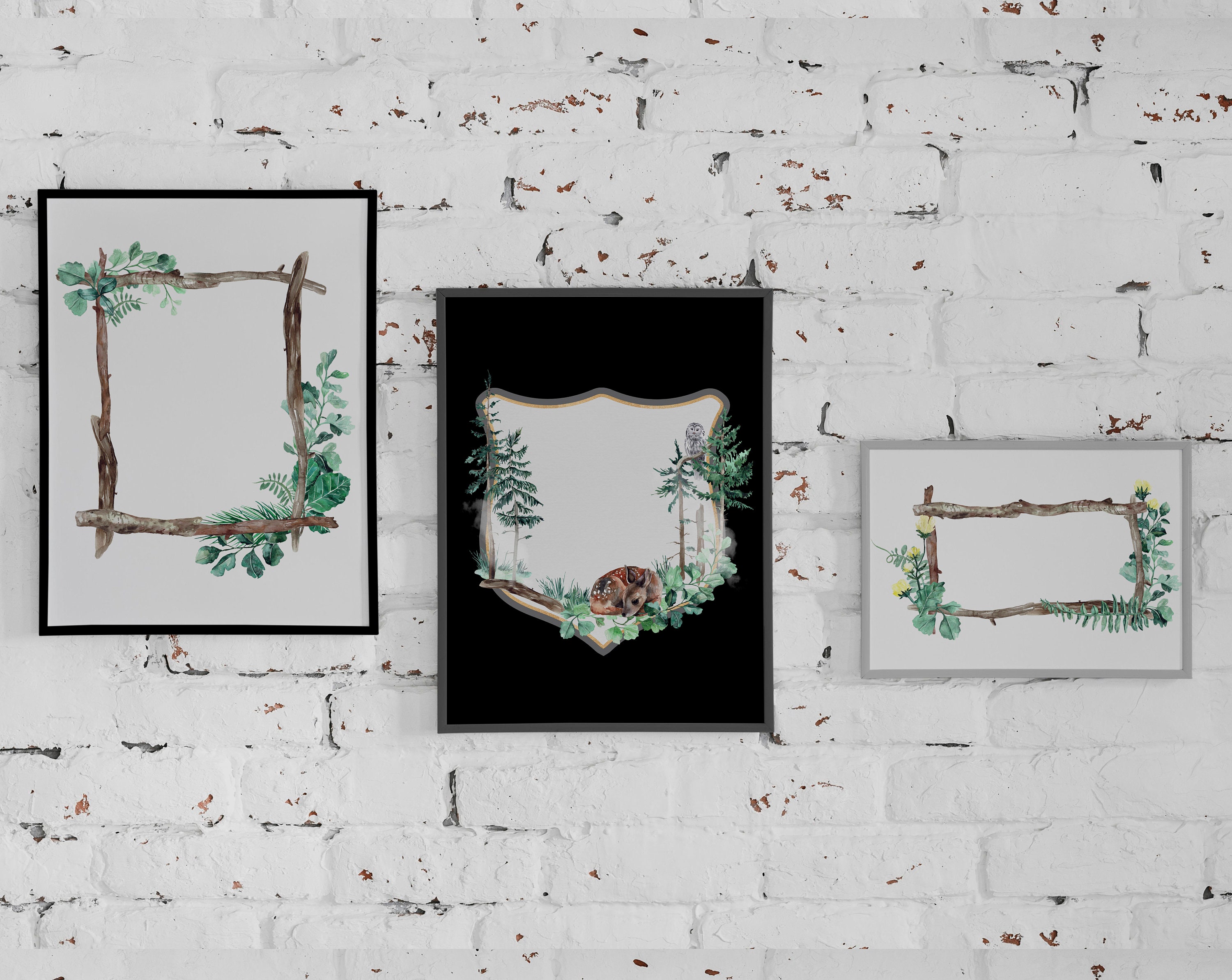 Watercolor Forest Frames Misty Woodland Forest Animals - Etsy